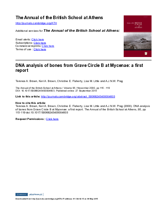 (PDF) DNA analysis of bones from Grave Circle B at Mycenae: a first report