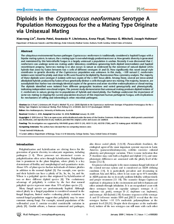(PDF) Diploids in the Cryptococcus neoformans Serotype A Population ...