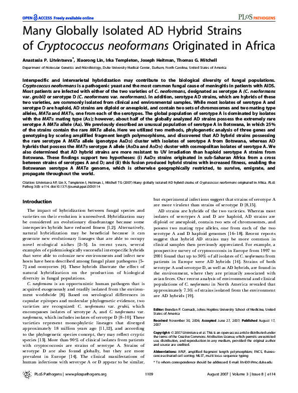 (PDF) Many Globally Isolated AD Hybrid Strains of Cryptococcus ...