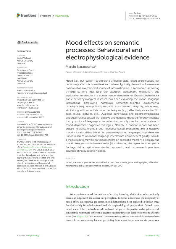(PDF) Mood effects on semantic processes: Behavioural and ...