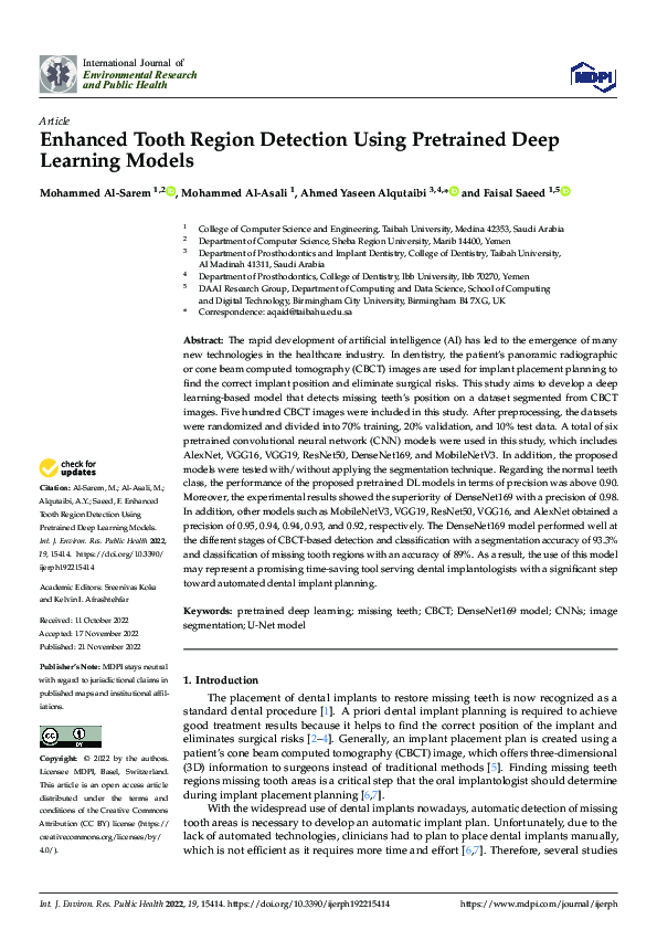 Pdf Enhanced Tooth Region Detection Using Pretrained Deep Learning Models