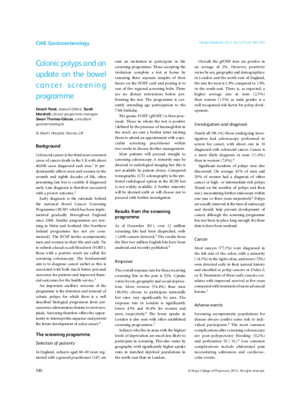 (PDF) Colonic polyps and an update on the bowel cancer screening programme