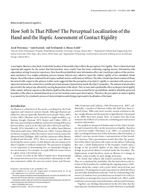 Pdf How Soft Is That Pillow The Perceptual Localization Of The Hand