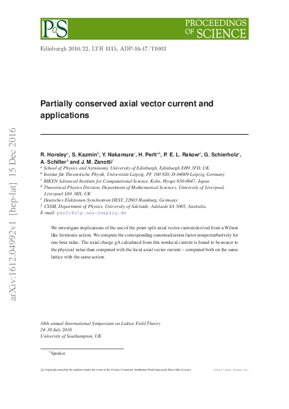 (PDF) Partially conserved axial vector current and applications