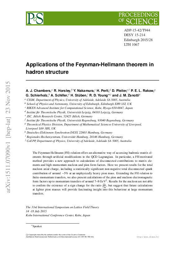 (PDF) Applications of the Feynman-Hellmann theorem in hadron structure
