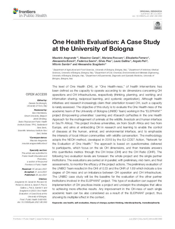 (PDF) One Health Evaluation: A Case Study at the University of Bologna