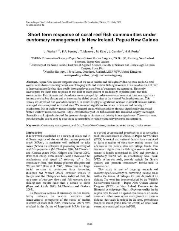(PDF) Short term response of coral reef fish communities under ...