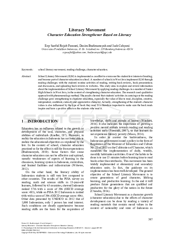 (PDF) Literacy Movement - Character Education Strengthener Based on ...