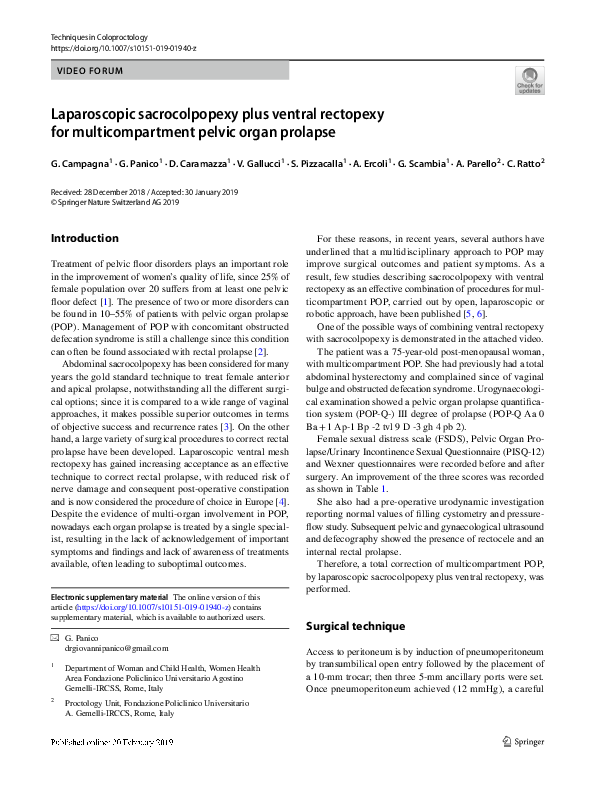 Pdf Laparoscopic Sacrocolpopexy Plus Ventral Rectopexy For