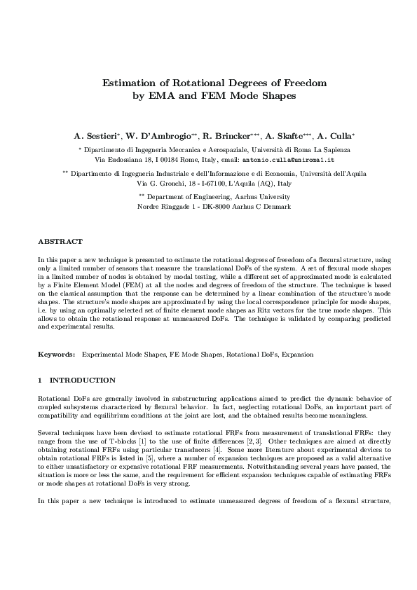 (PDF) Estimation of Rotational Degrees of Freedom by EMA and FEM Mode ...