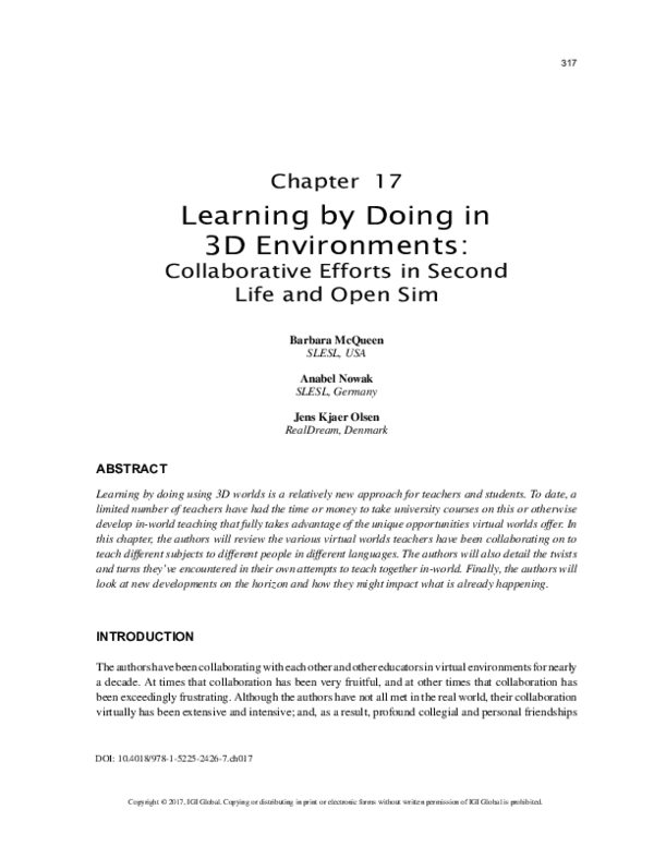(PDF) Learning by Doing in 3D Environments