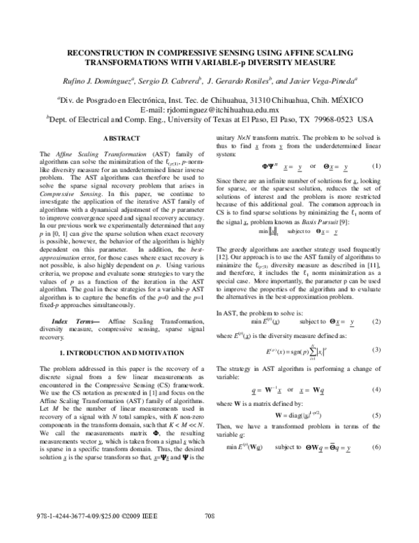 (PDF) Reconstruction in Compressive Sensing Using Affine Scaling Transformations with Variable-p ...