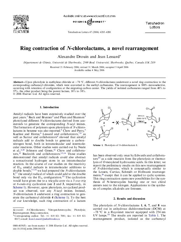 (PDF) Ring contraction of N-chlorolactams, a novel rearrangement