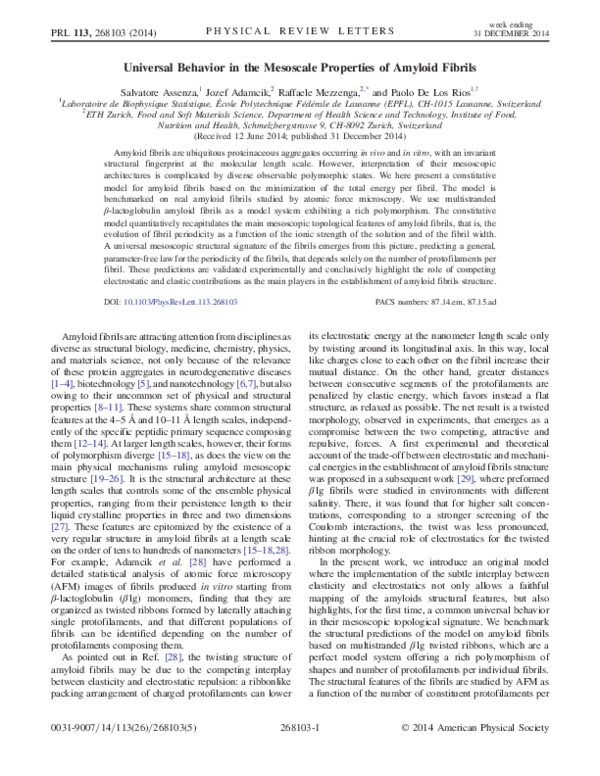 (PDF) Universal Behavior in the Mesoscale Properties of Amyloid Fibrils