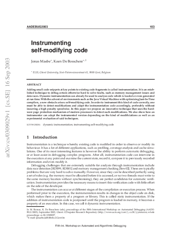 (PDF) Instrumenting self-modifying code | Koen De Bosschere - Academia.edu