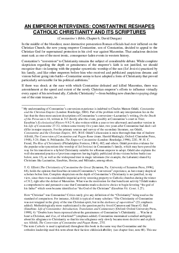 (PDF) AN EMPEROR INTERVENES: CONSTANTINE RESHAPES CATHOLIC CHRISTIANITY ...