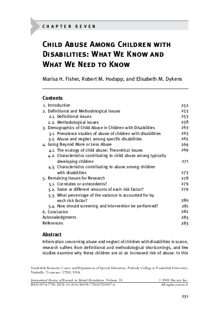(PDF) Child Abuse Among Children with Disabilities: What We Know and ...