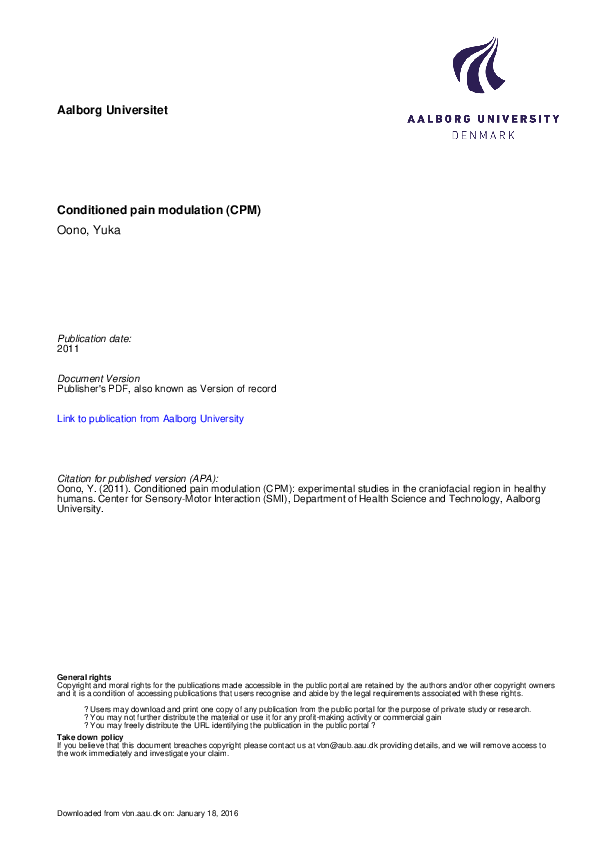 (PDF) Conditioned pain modulation (CPM) | Yuka Oono - Academia.edu