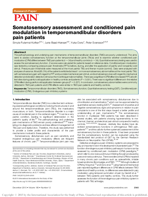 (PDF) Somatosensory assessment and conditioned pain modulation in ...