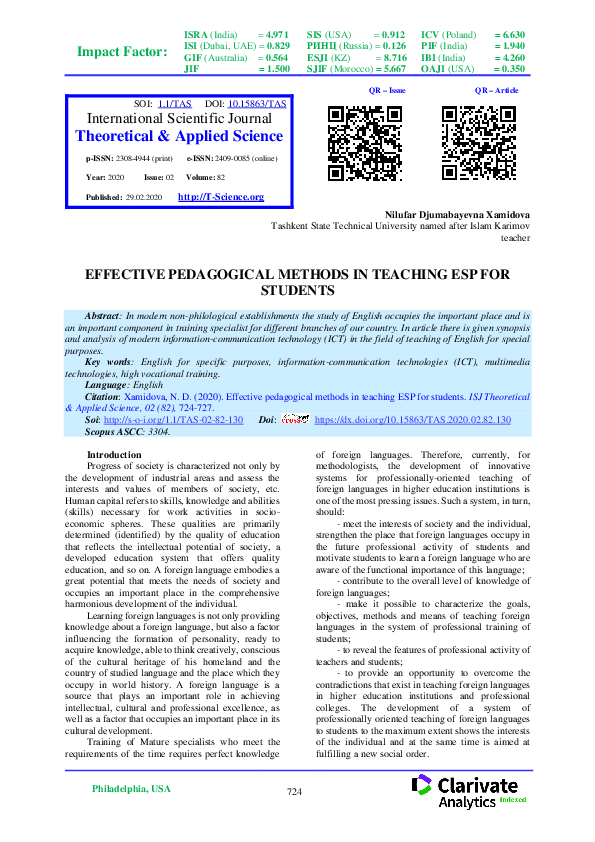(PDF) Effective Pedagogical Methods in Teaching Esp for Students