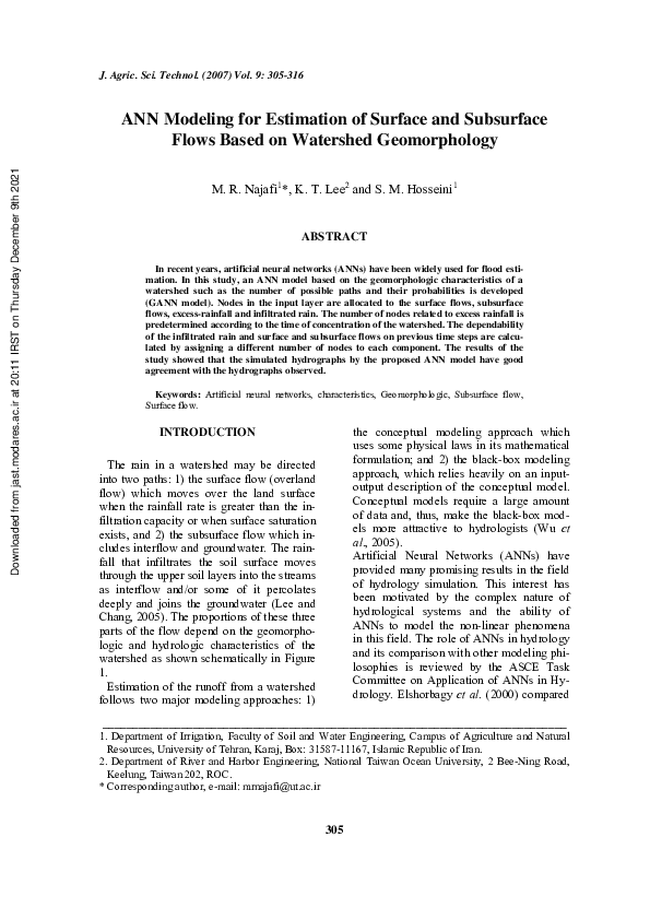 (PDF) ANN Modeling for Estimation of Surface and Subsurface Flows Based on Watershed ...