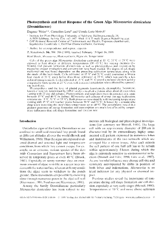 (PDF) Photosynthesis and Heat Response of the Green Alga Micrasterias ...