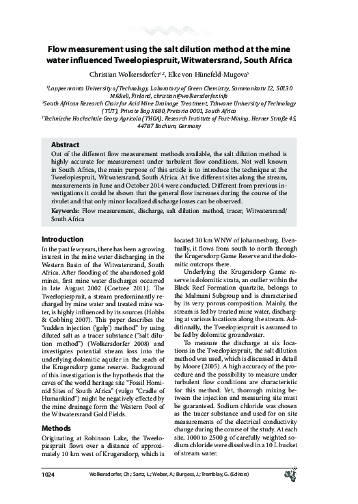 (PDF) Flow Measurement Using the Salt Dilution Method at the Mine Water Influenced ...