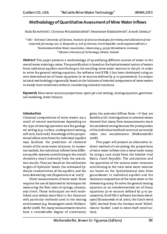 (PDF) Methodology of Quantitative Assessment of Mine Water Inflow