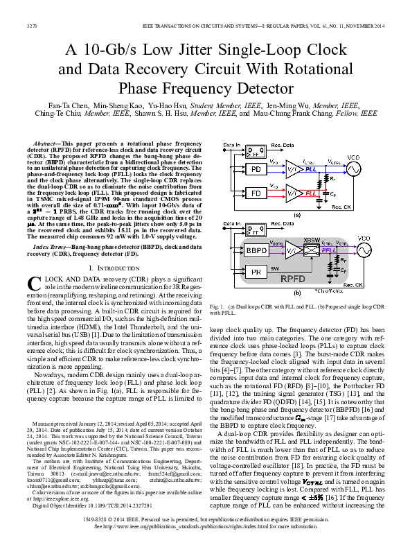 Pdf A 10 Gbs Low Jitter Single Loop Clock And Data Recovery Circuit