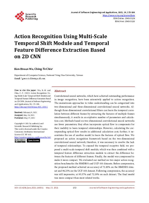 Pdf Action Recognition Using Multi Scale Temporal Shift Module And Temporal Feature Difference 2434