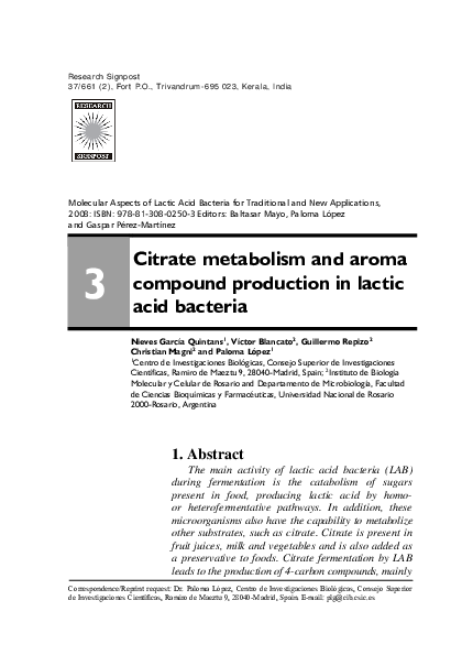 (PDF) Citrate metabolism and aroma compound production in lactic acid ... (PDF) Citrate metabolism and aroma compound production in lactic acid ...