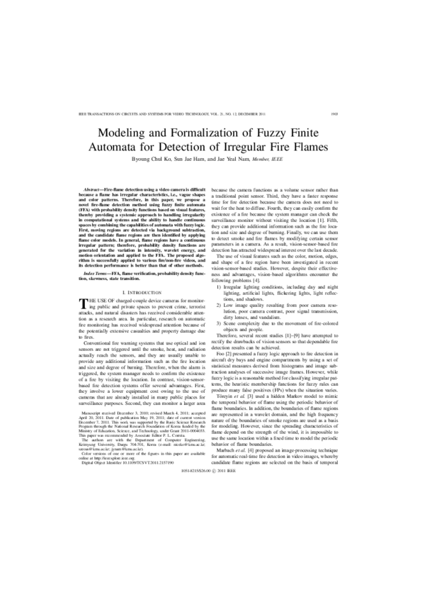 Pdf Modeling And Formalization Of Fuzzy Finite Automata For Detection Of Irregular Fire Flames