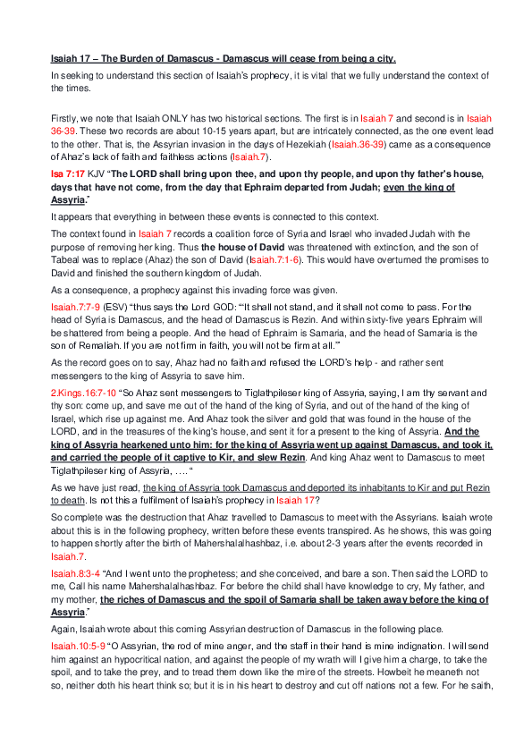 (PDF) Isaiah 17 -The Burden of Damascus -Damascus will cease from being ...
