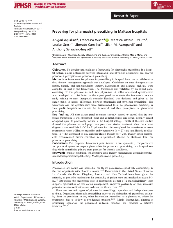 (PDF) Preparing for pharmacist prescribing in Maltese hospitals