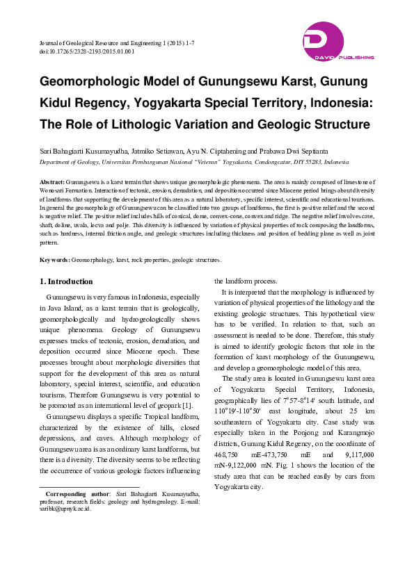 (PDF) Geomorphologic Model of Gunungsewu Karst, Gunung Kidul Regency ...