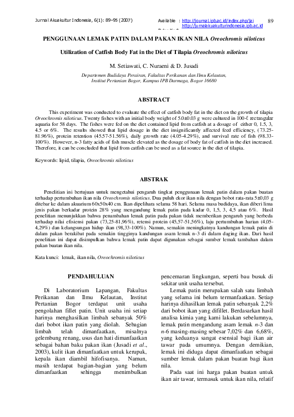 (PDF) Utilization of Catfish Body Fat in the Diet of Tilapia ...
