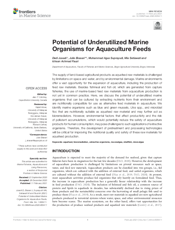 (PDF) Potential of Underutilized Marine Organisms for Aquaculture Feeds