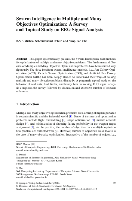 (PDF) Swarm Intelligence in Multiple and Many Objectives Optimization: A Survey and Topical ...