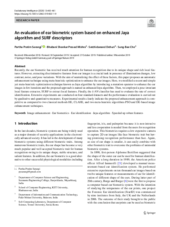 (PDF) An evaluation of ear biometric system based on enhanced Jaya algorithm and SURF descriptors