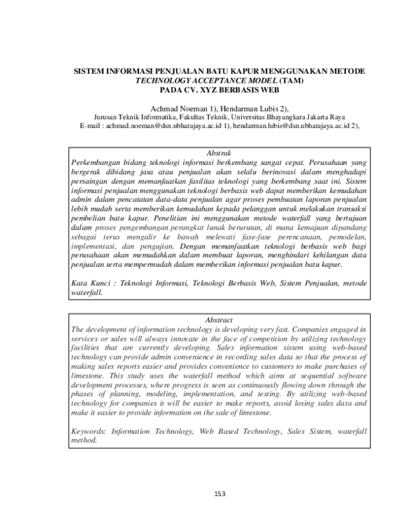 (PDF) Sistem Informasi Penjualan Batu Kapur Menggunakan Metode Technology Acceptance Model (Tam ...