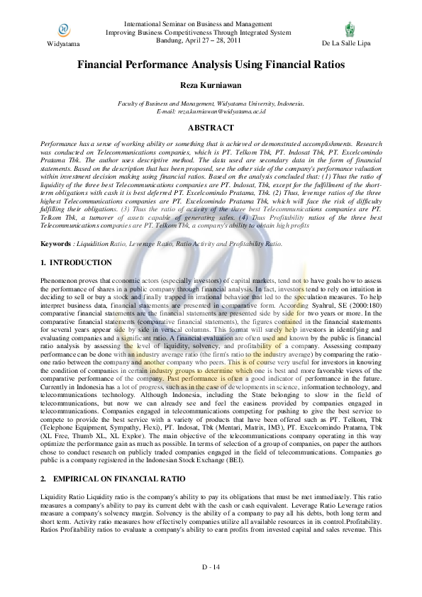 (PDF) Financial Performance Analysis Using Financial Ratios