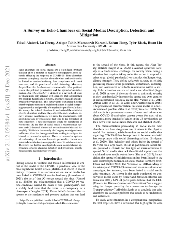 (PDF) A Survey on Echo Chambers on Social Media: Description, Detection and Mitigation | Bohan ...