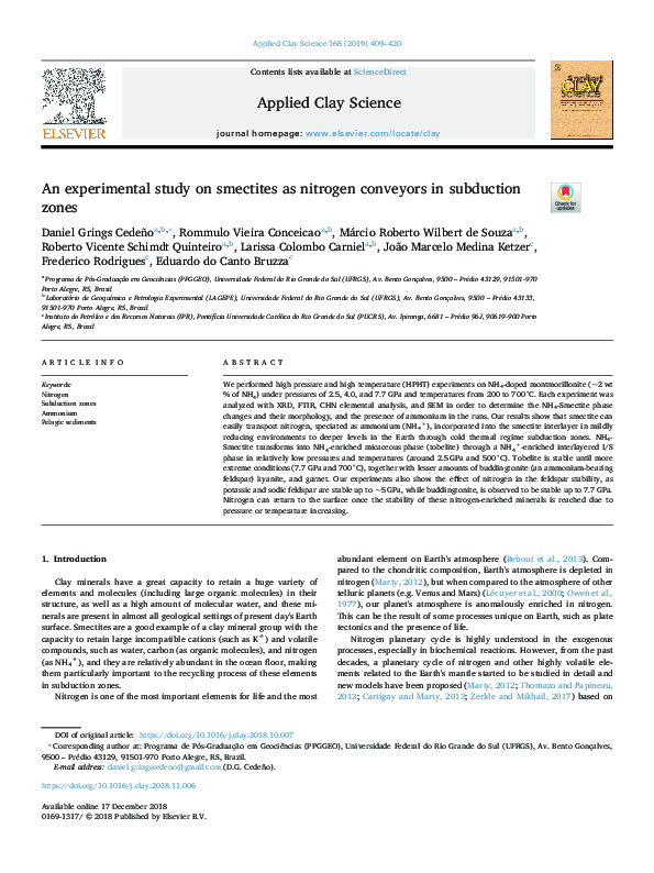 (PDF) An experimental study on smectites as nitrogen conveyors in ...