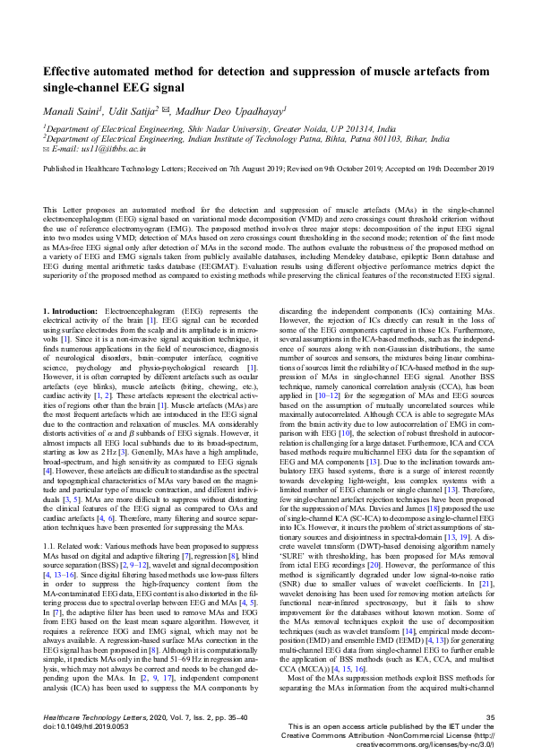 Pdf Effective Automated Method For Detection And Suppression Of Muscle Artefacts From Single