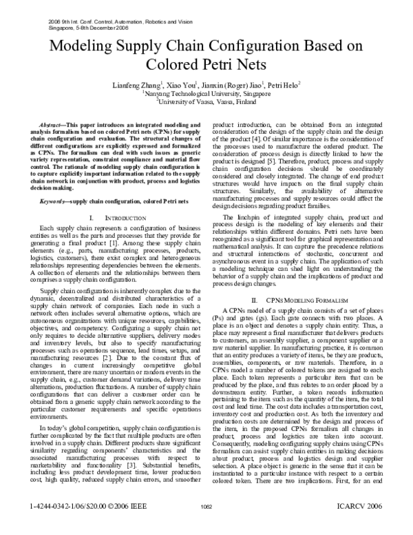 (PDF) Modeling Supply Chain Configuration Based on Colored Petri Nets