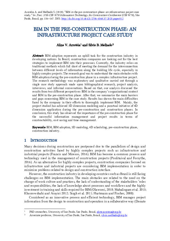 (PDF) BIM Adoption in the Pre-Construction Phase: An Infrastructure ...