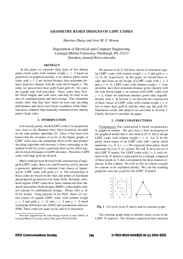 Pdf Geometry Based Designs Of Ldpc Codes 1369