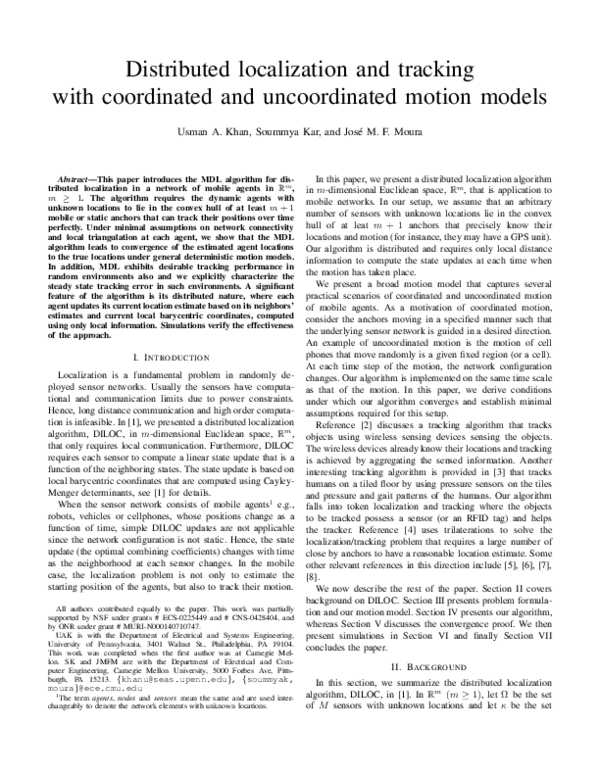(PDF) Distributed localization and tracking with coordinated and uncoordinated motion models