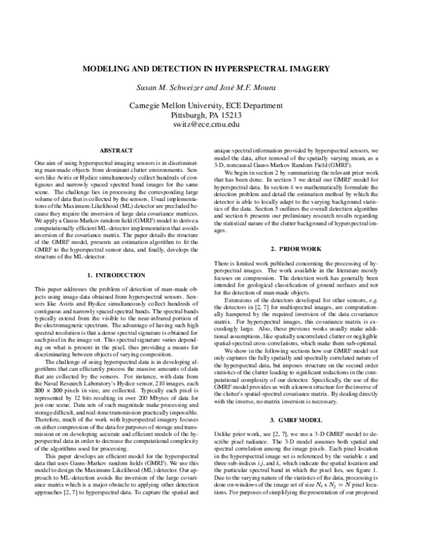 (PDF) Modeling and detection in hyperspectral imagery