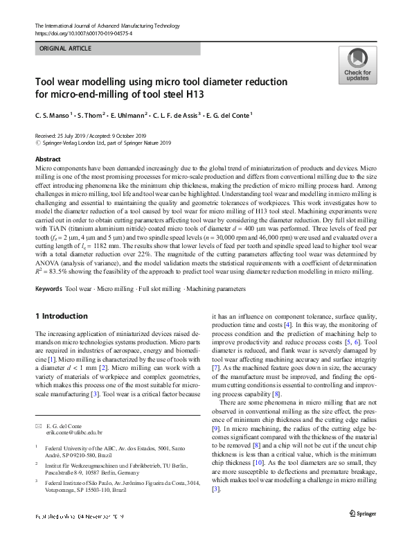 Pdf Tool Wear Modelling Using Micro Tool Diameter Reduction For Micro